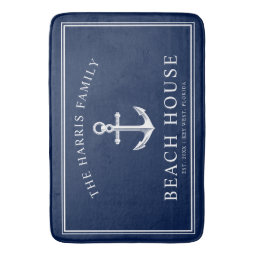 Nautical Beach House | Welcome Navy and White Bath Mat | Zazzle