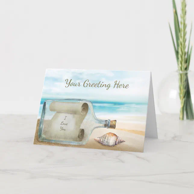 Nautical Beach Message in a Bottle Greeting Card | Zazzle