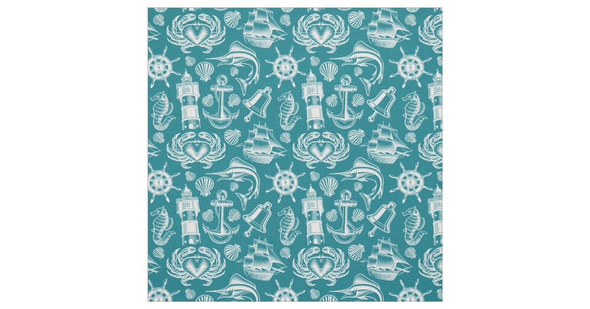 Nautical Beach Ocean Sea Pattern Fabric | Zazzle