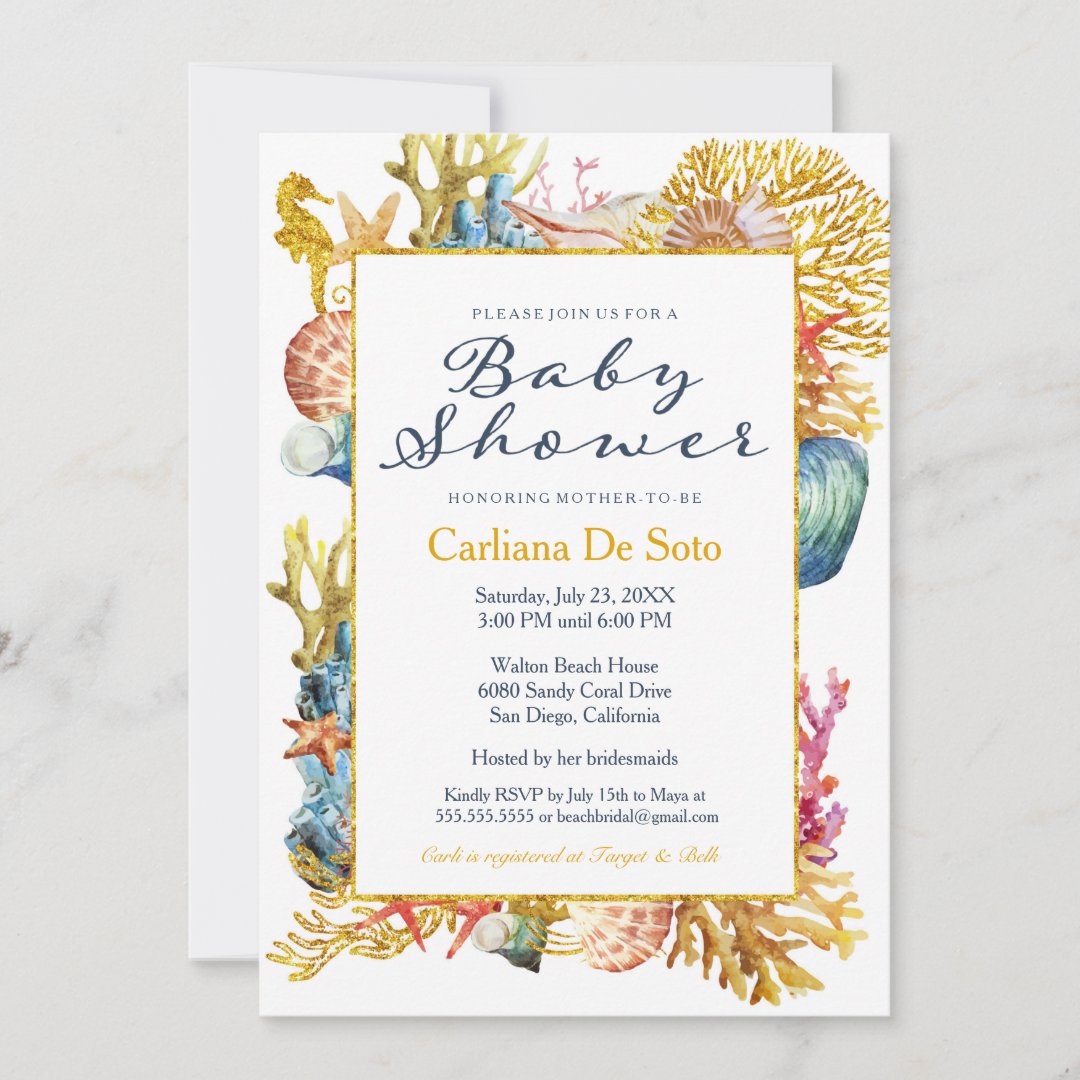 Nautical Beach Seashell Baby Shower Invitation | Zazzle