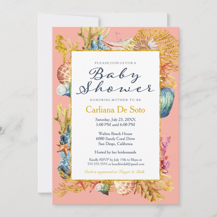 Nautical Beach Seashell Baby Shower Invitation | Zazzle.com