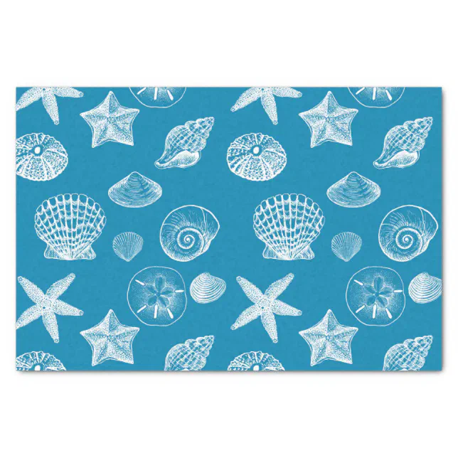 Nautical Beach Shells Aqua White Tissue Paper | Zazzle