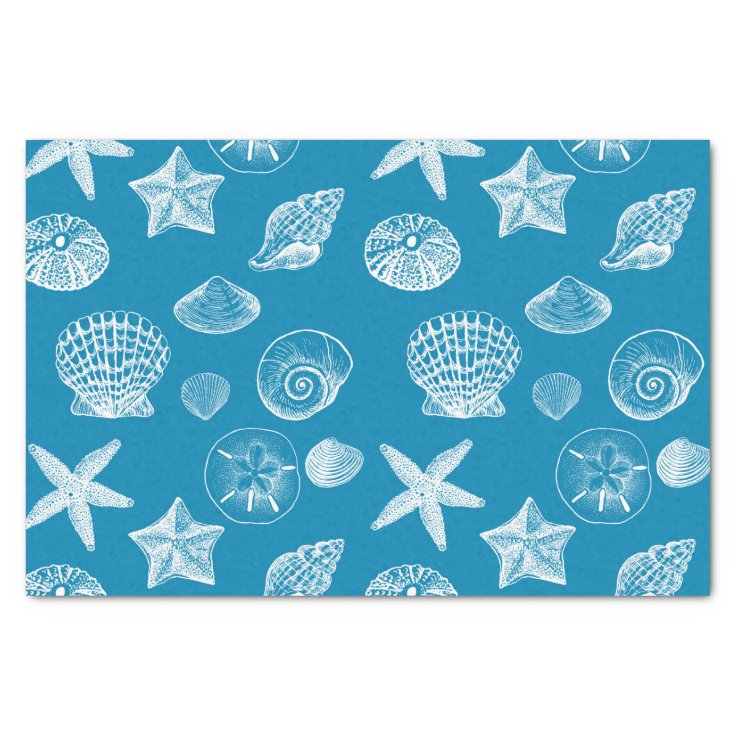 Nautical Beach Shells Aqua White Tissue Paper | Zazzle