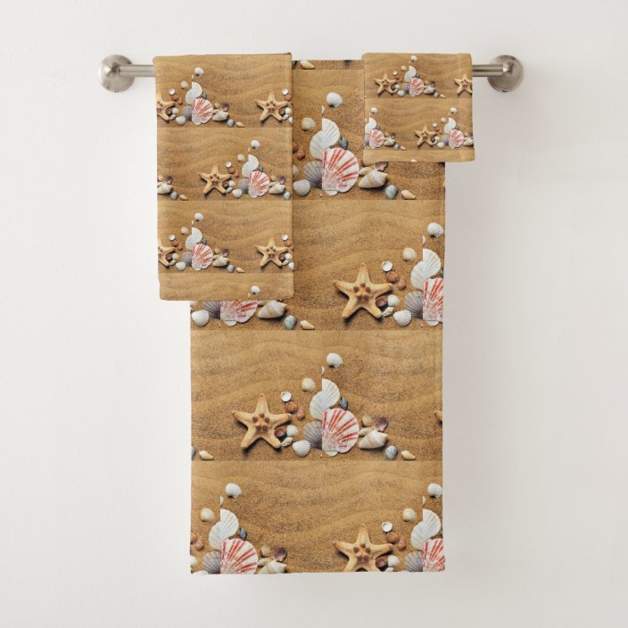 Nautical Beach Starfish Pink Sea shells Bath Towel Set | Zazzle.com