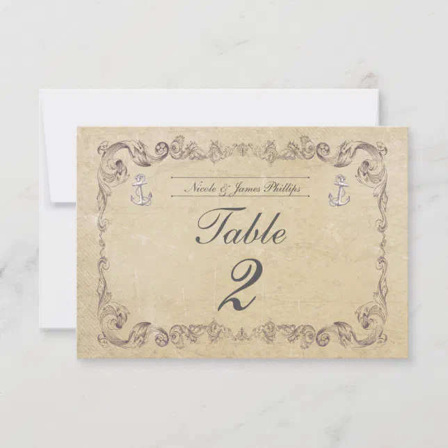Nautical Beach Vintage Wedding Table Number Card | Zazzle