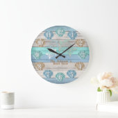 Nautical Beach Wood with Turtles & Shells Large Clock | Zazzle