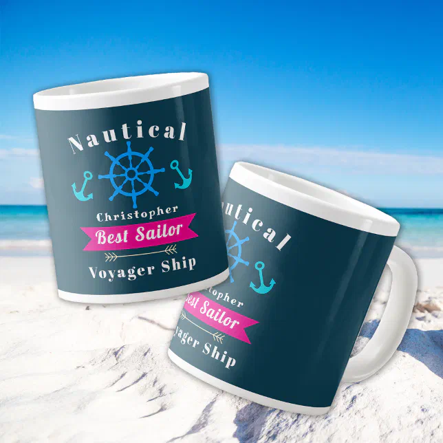 Nautical Best Sailor Navy Giant Coffee Mug | Zazzle