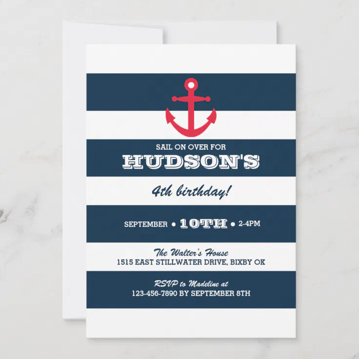Nautical Birthday Invitation - Anchor | Zazzle