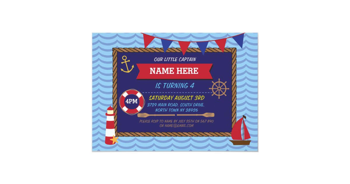 Nautical Birthday Party Sailor Boats Pirate Invite | Zazzle.com