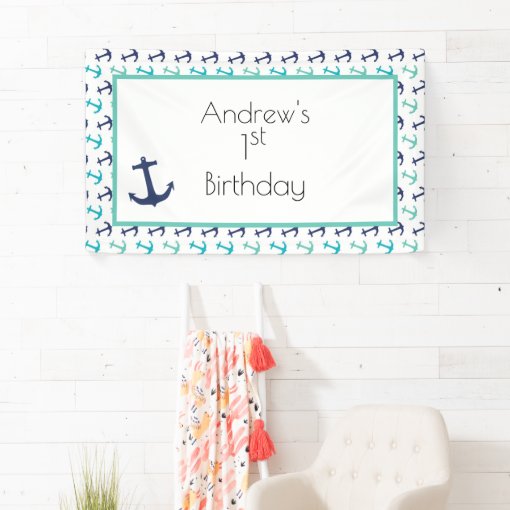 Nautical Blue Anchor Banner | Zazzle