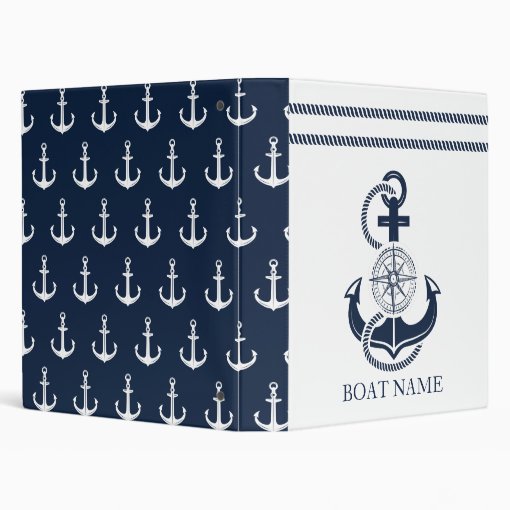 Nautical Blue Anchor Boat Name 3 Ring Binder | Zazzle