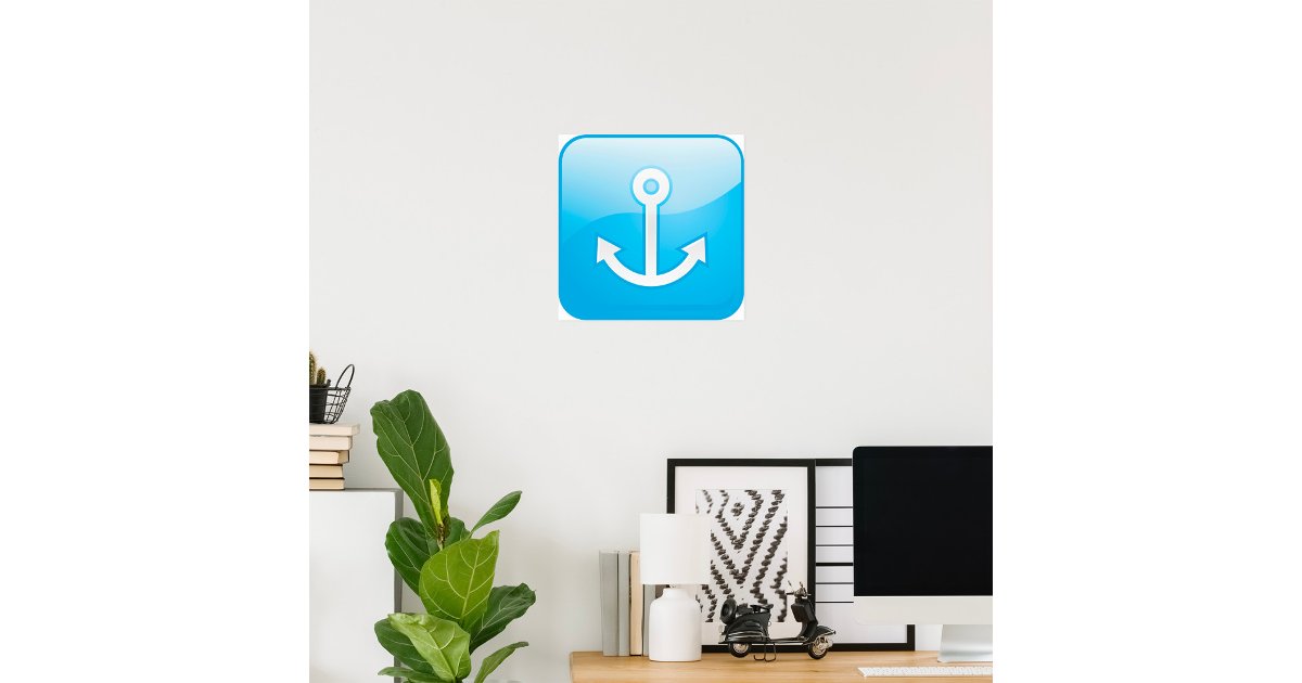 Nautical Blue Anchor Icon Modern Maritime Poster | Zazzle