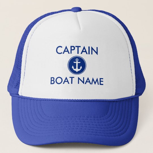 Nautical Blue Anchor Personalized Boat Captain Hat | Zazzle.com