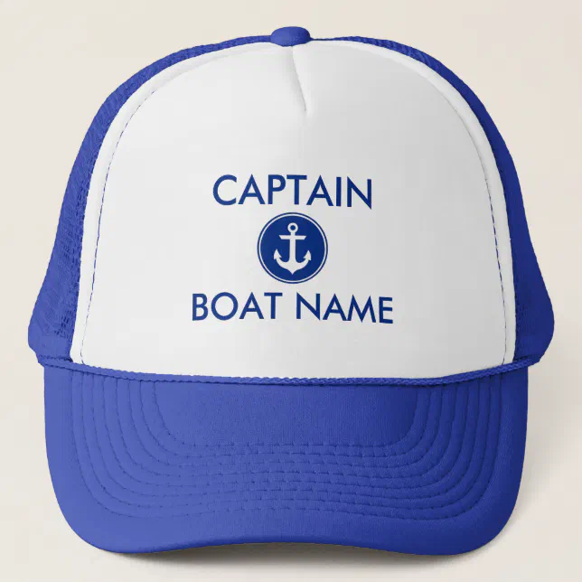 Nautical Blue Anchor Personalized Boat Captain Hat | Zazzle