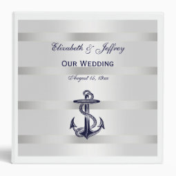 Nautical Blue Anchor Silver Wt BG Wedding Binder | Zazzle