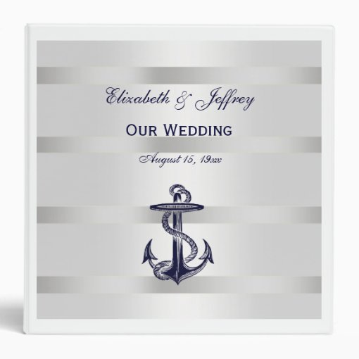 Nautical Blue Anchor Silver Wt BG Wedding Binder | Zazzle