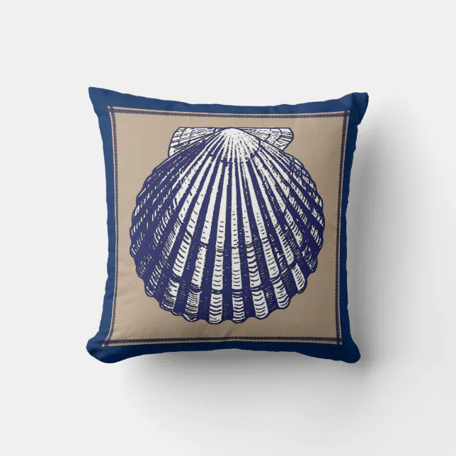 Nautical Blue And Sand Scallop Shell Pillow Zazzle
