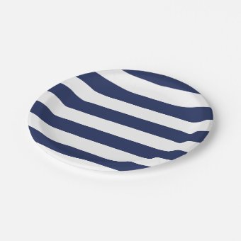 Nautical Blue And White Striped Paper Plate | Zazzle