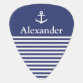 Nautical Blue and White Stripes Anchor and Name Guitar Pick | Zazzle