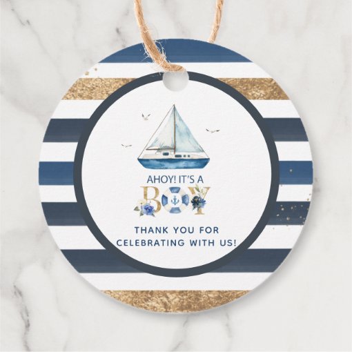 Nautical Blue Boat Ahoy It's a Boy Baby Shower Favor Tags | Zazzle