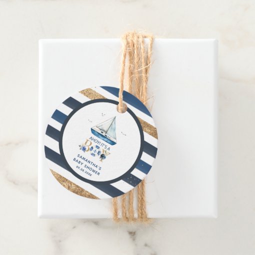Nautical Blue Boat Ahoy It's a Boy Baby Shower Favor Tags | Zazzle