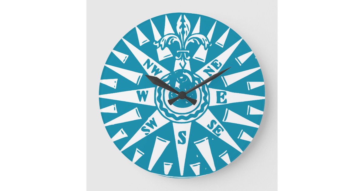 Nautical Blue Compass clock | Zazzle