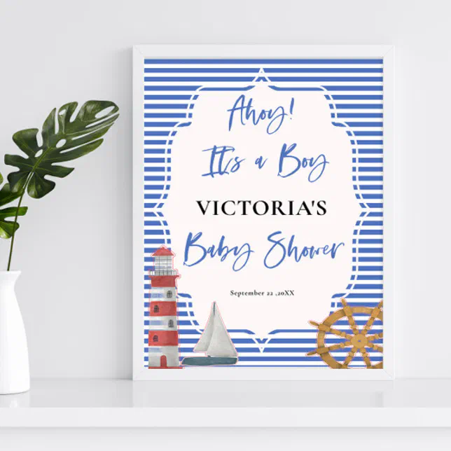 Nautical Blue Its a Boy Baby Shower Welcome Sign | Zazzle