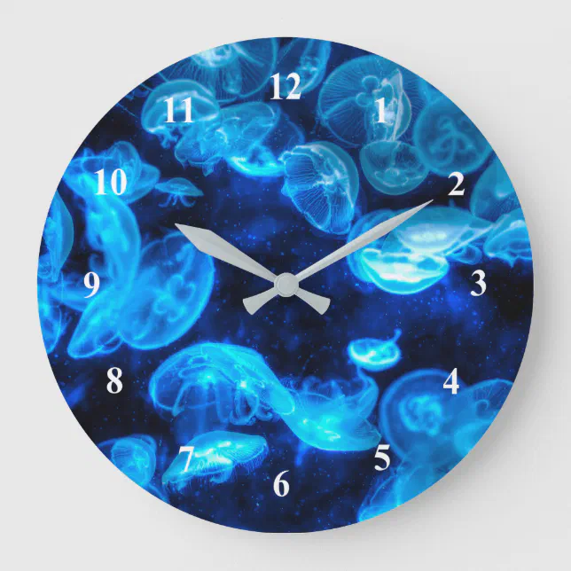 Nautical Blue Jellyfish Marine Life Large Clock | Zazzle