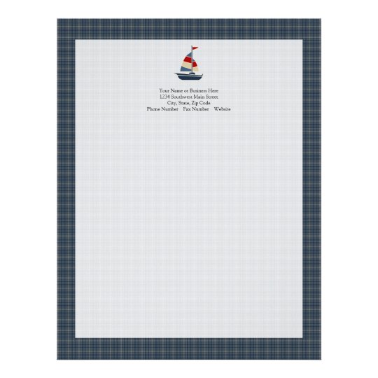 Nautical Blue, Red, Cream Sailboat Custom Letterhead | Zazzle.com
