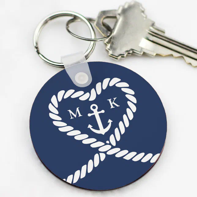 Nautical Blue Rope Heart Anchor Wedding Bridesmaid Keychain | Zazzle