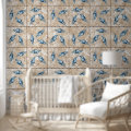 Nautical Blue Seashells Sand Tan Faux Tile Wallpaper | Zazzle