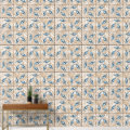 Nautical Blue Seashells Sand Tan Faux Tile Wallpaper | Zazzle