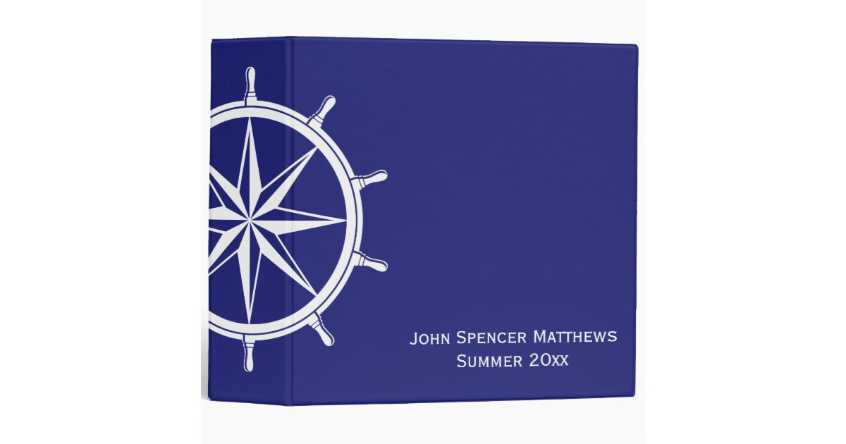 Nautical Blue Ship Wheel Personalized Binder | Zazzle
