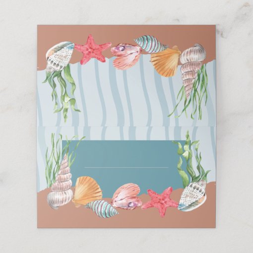 Nautical Blue Tropical Seashell Beach Wedding Place Card | Zazzle