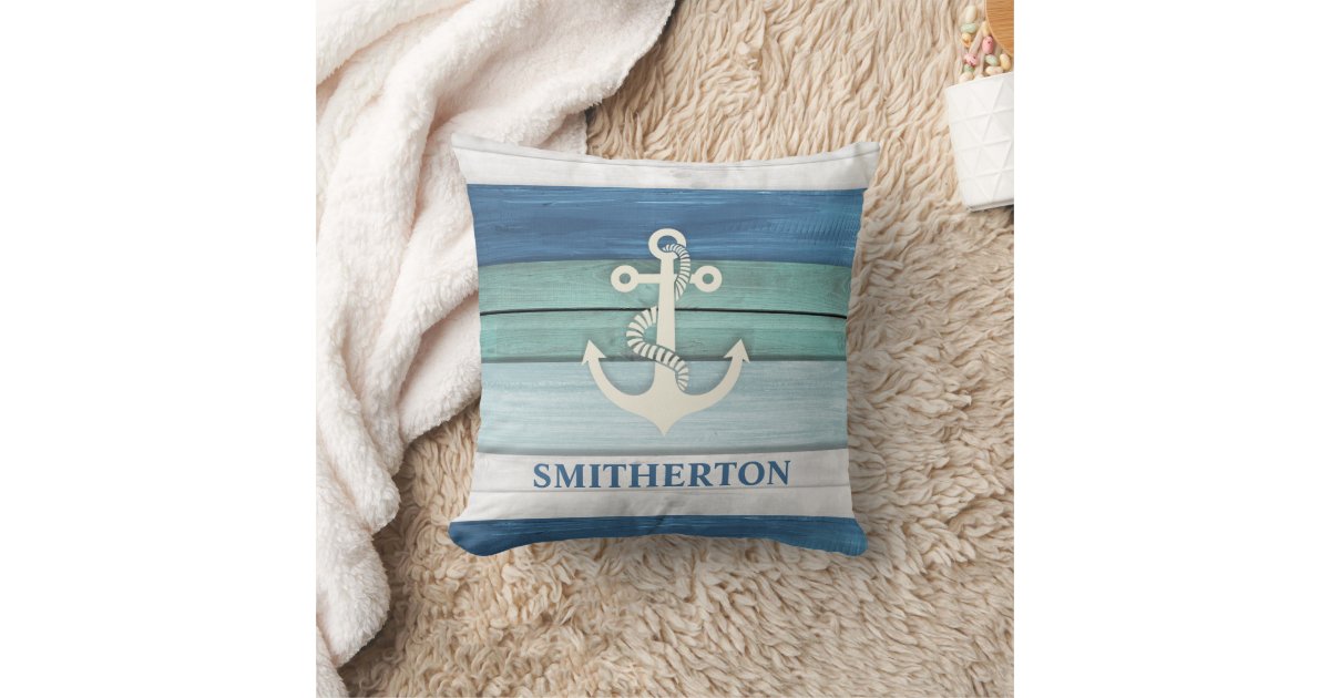 Nautical Blue Turquoise White Anchor Ocean Beach Throw Pillow | Zazzle