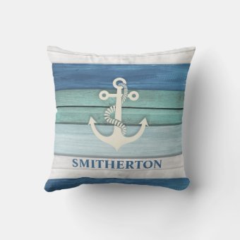 Nautical Blue Turquoise White Anchor Ocean Beach Throw Pillow | Zazzle