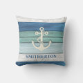 Nautical Blue Turquoise White Anchor Ocean Beach Throw Pillow | Zazzle