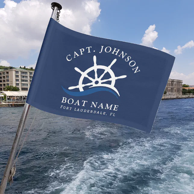 Nautical Blue Wave Navy Captain Ship Helm Boat Car Flag | Zazzle