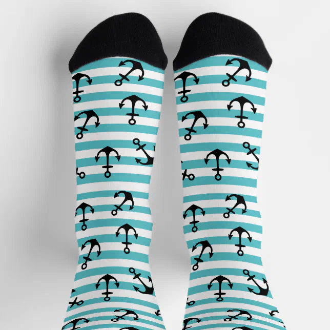 Nautical Blue White Stripes Anchors Cruise Ship Socks | Zazzle