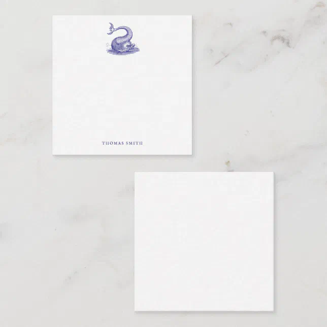 Nautical Blue White Vintage Sea Monster Fish Note Card | Zazzle