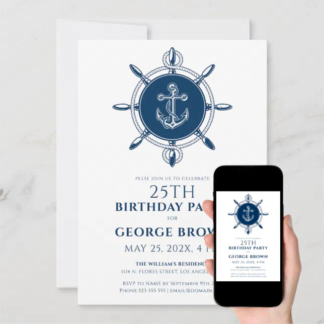 Nautical Boat Anchor and Rudder Invitation | Zazzle