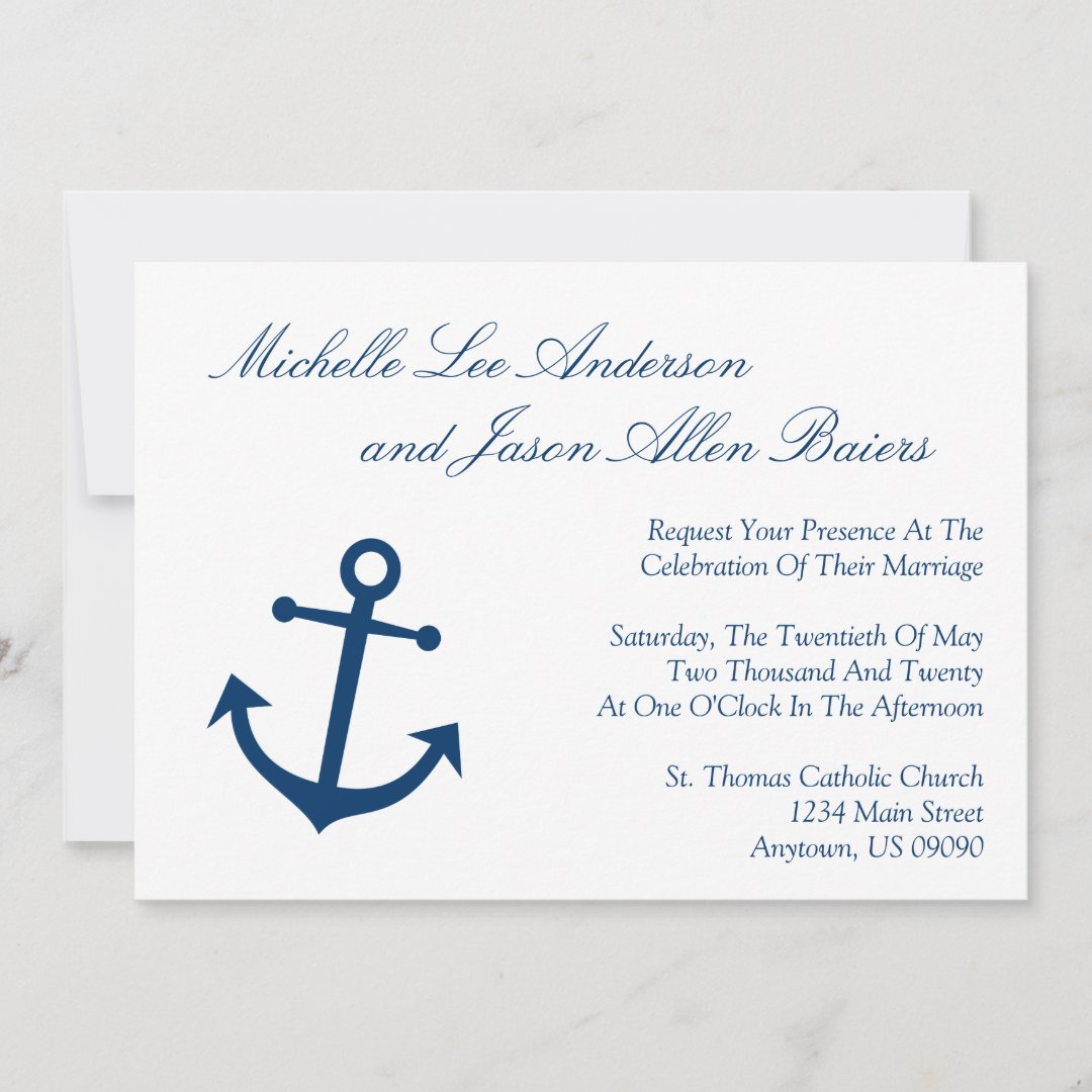 Nautical Boat Anchor Wedding Invitations (Navy) | Zazzle