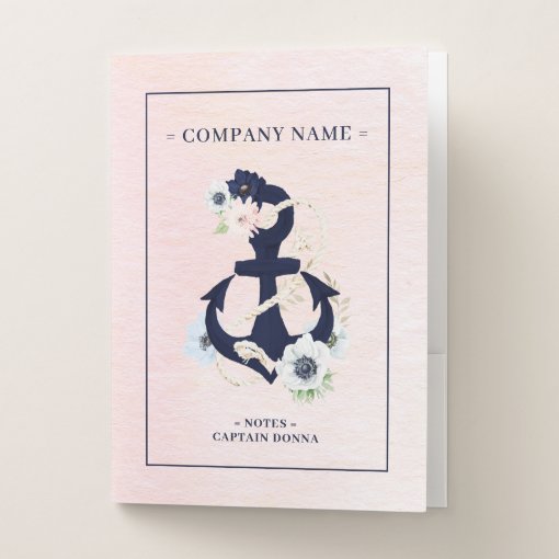 Nautical boat anchor with marine flowers pocket folder | Zazzle