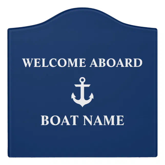 Nautical Boat Name Anchor Navy Blue Crest Large Door Sign | Zazzle