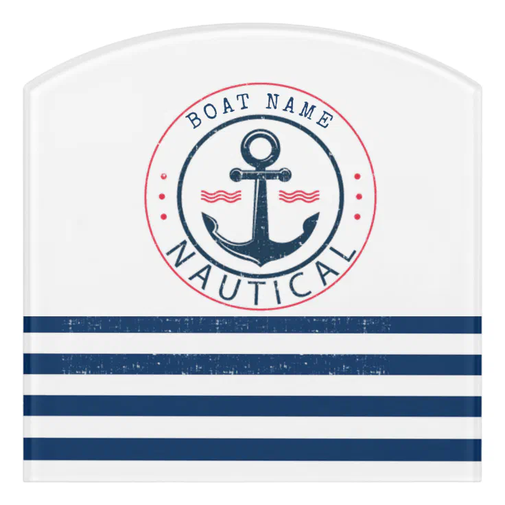 Nautical Boat Name Anchor Navy Blue Stripes Door Sign Zazzle