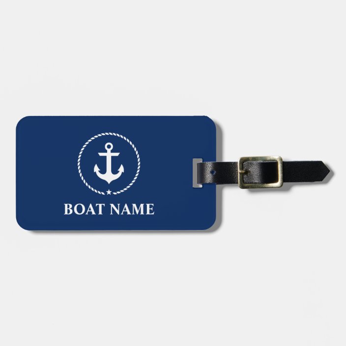 Nautical Boat Name Anchor Rope Navy Blue Luggage Tag | Zazzle.com