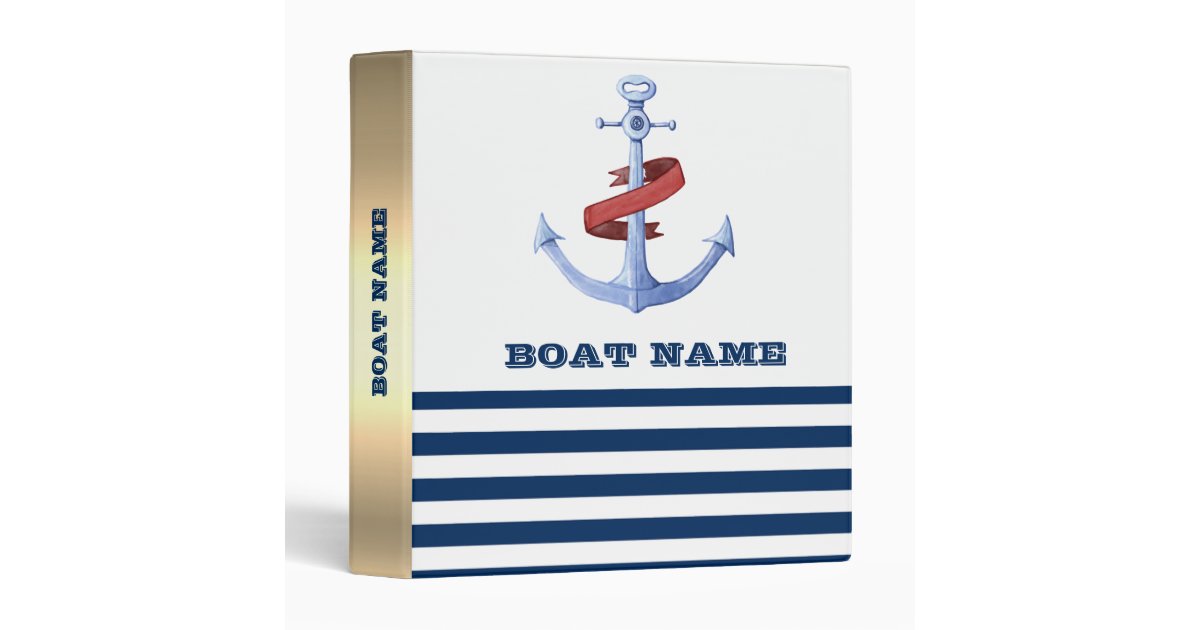 Nautical Boat Name,Blue Anchor Navy Blue Striped 3 Ring Binder | Zazzle