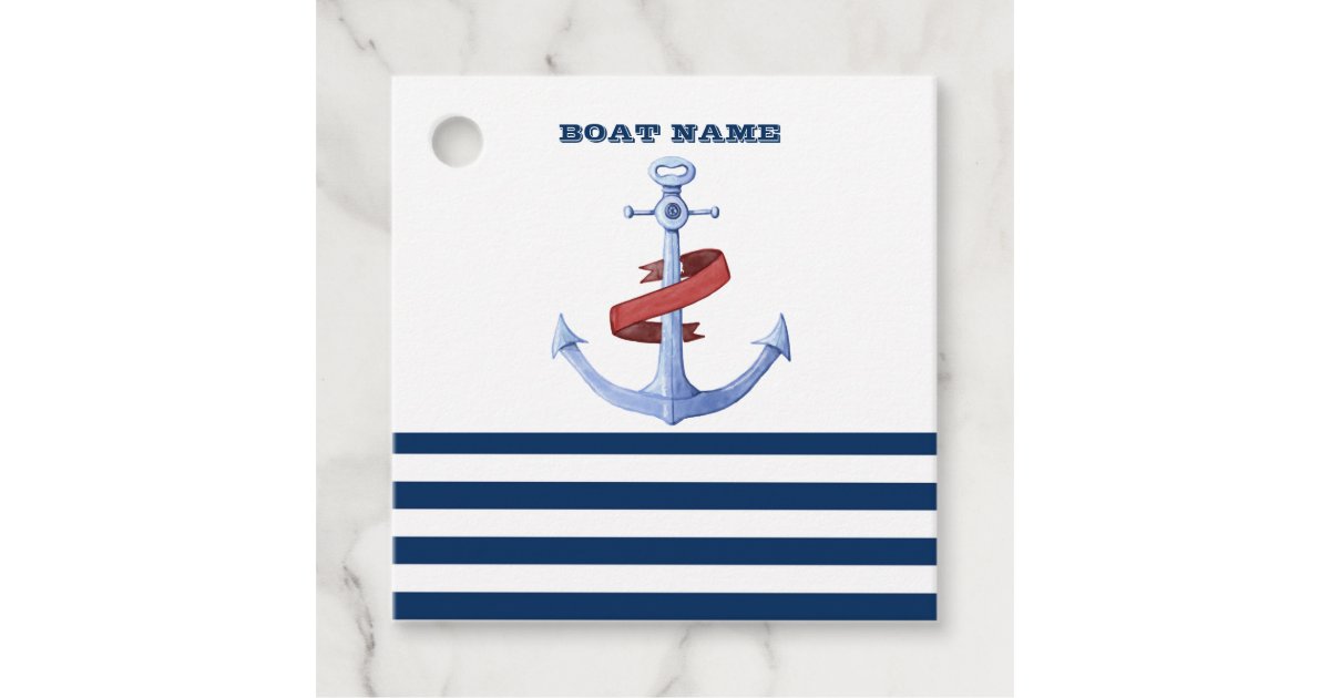 Nautical Boat Name,Blue Anchor Navy Blue Striped Favor Tags | Zazzle