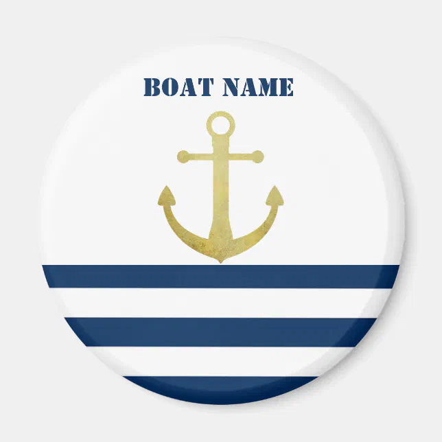 Nautical Boat Name Gold Anchor Navy Blue Stripes Magnet Zazzle