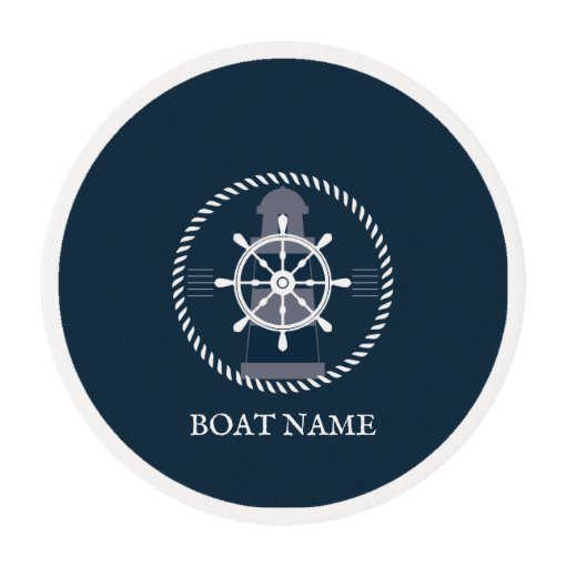 Nautical Boat Name Navy Blue Design Edible Frosting Rounds Zazzle